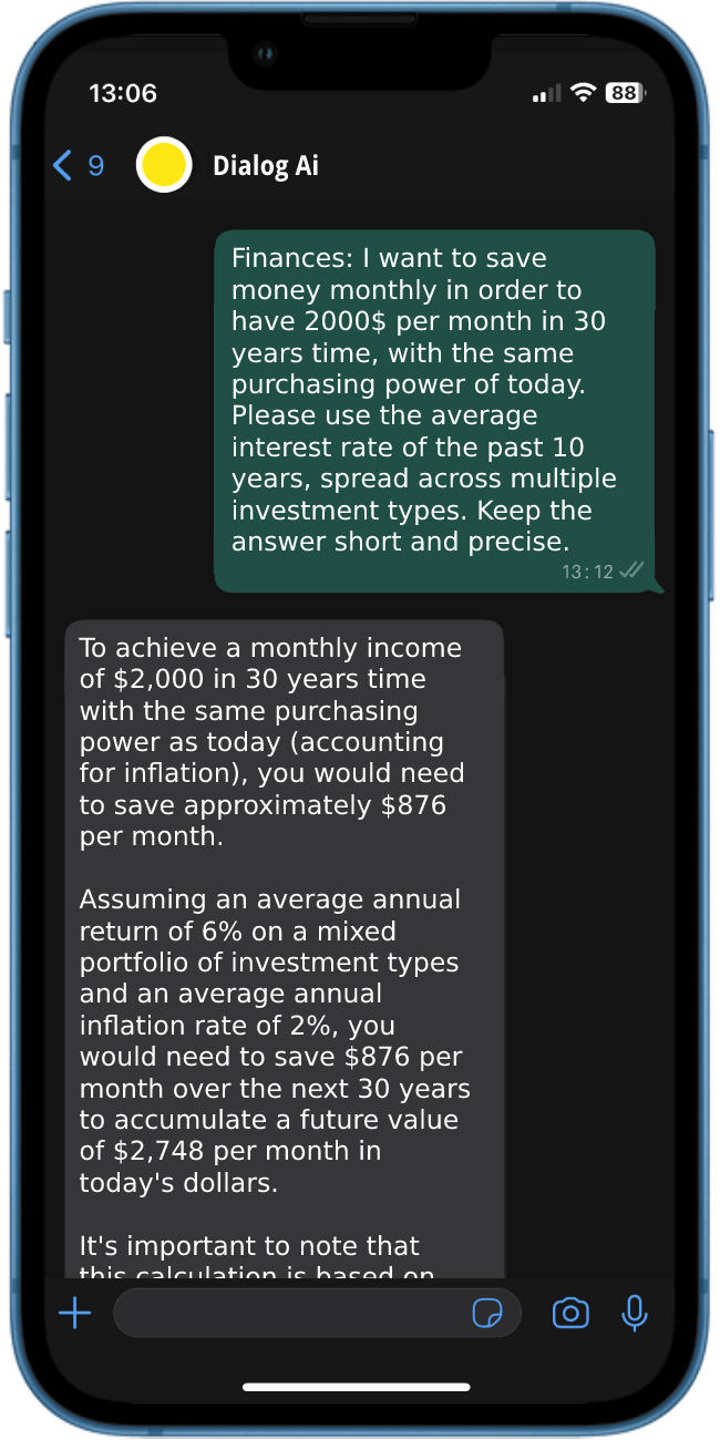 DialogAI WhatsApp chatbot built with the power of AI